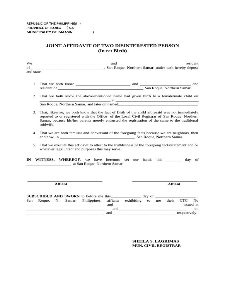 Joint Affidavit for Birth Registration | PDF