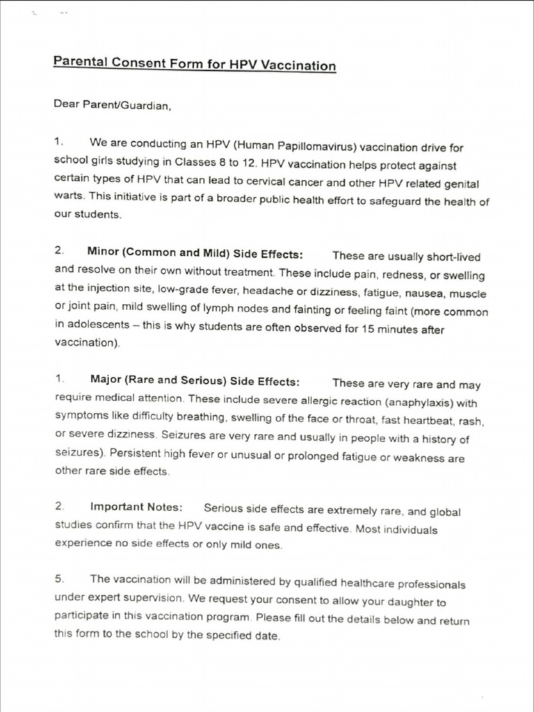 HPV Vaccination Consent Form | PDF