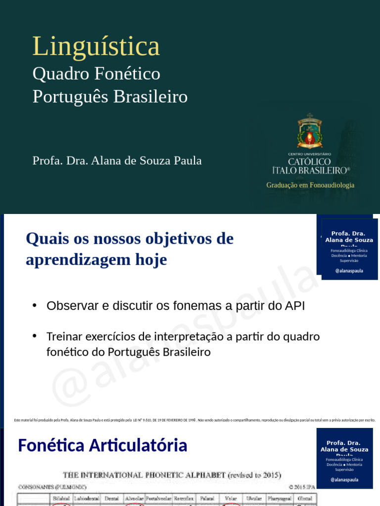 AULA 09 Fonética Consoantes Quadro Fonético | PDF | Comunicação humana ...