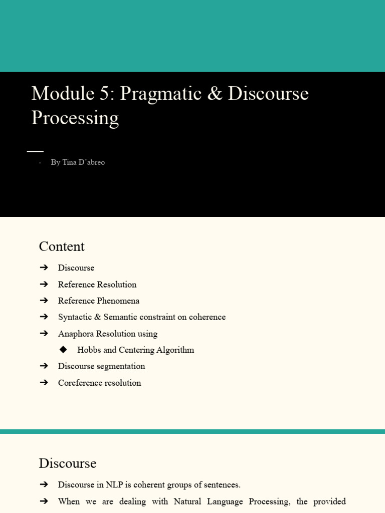 Module 5 - Pragmatic & Discourse Processing | PDF | Pronoun ...