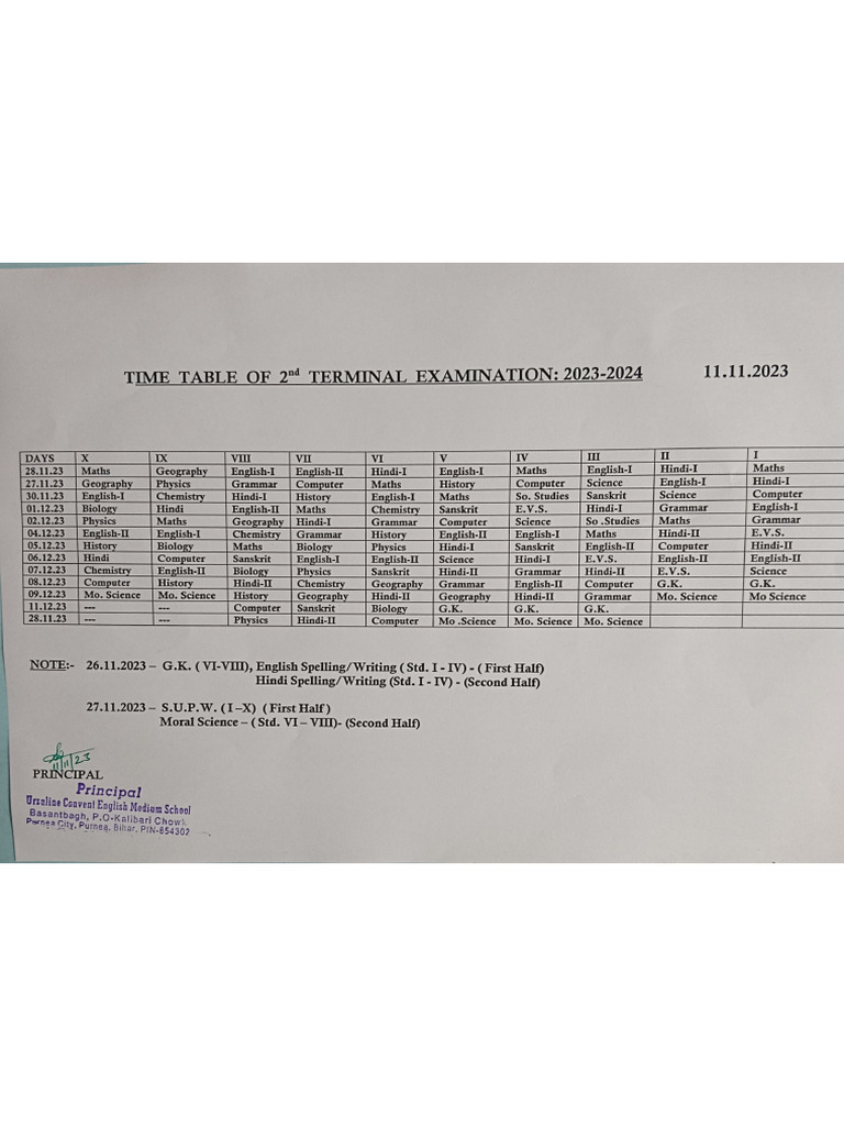 2nd Term Exam Time Table [1] | PDF