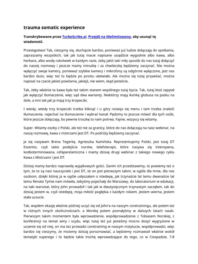 Trauma Somatic Experience | PDF