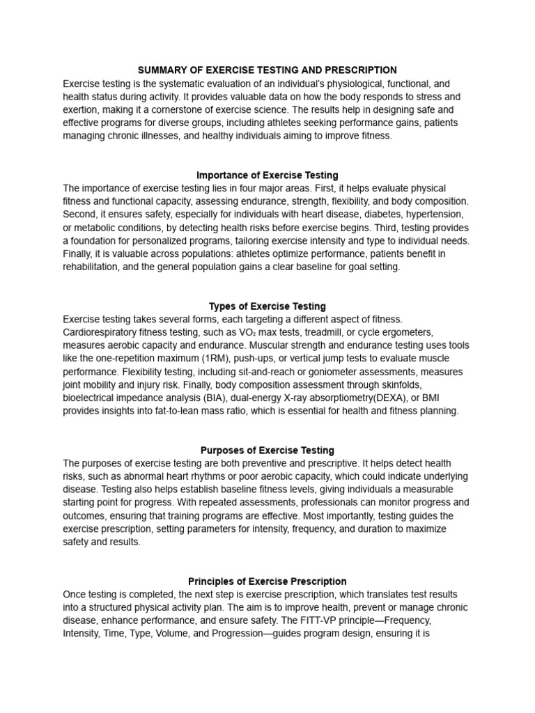 Exercise Testing and Prescription Overview | PDF | Physical Fitness ...