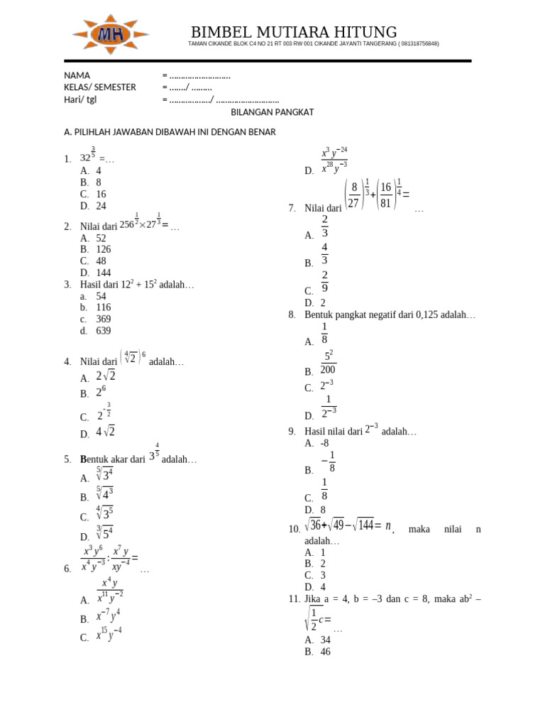 Soal Bilangan Pangkat dan Akar Matematika | PDF