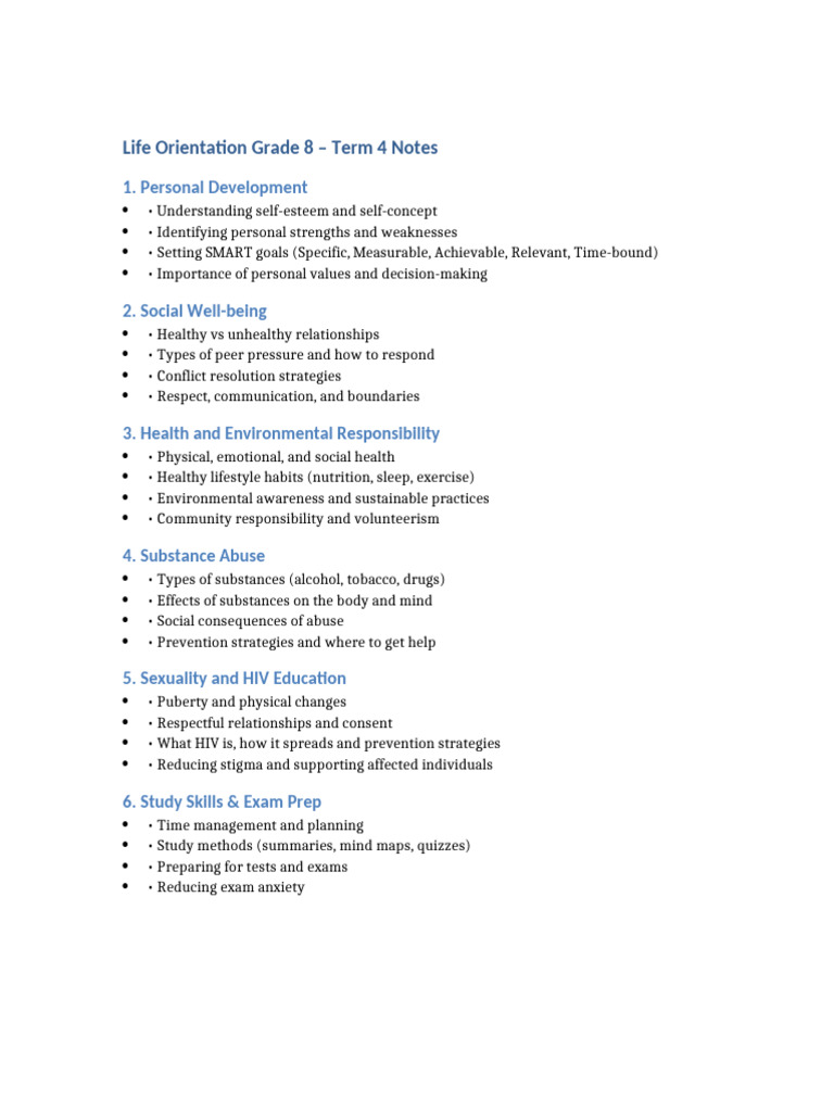 Life Orientation Grade 8 Term 4 NEW | PDF