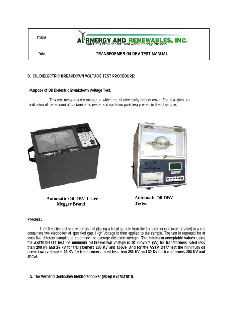 D. Oil Dielectric Breakdown Voltage Test | PDF | Electrical Breakdown ...