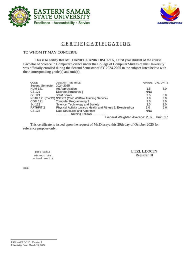 Certificate of Grade E | PDF