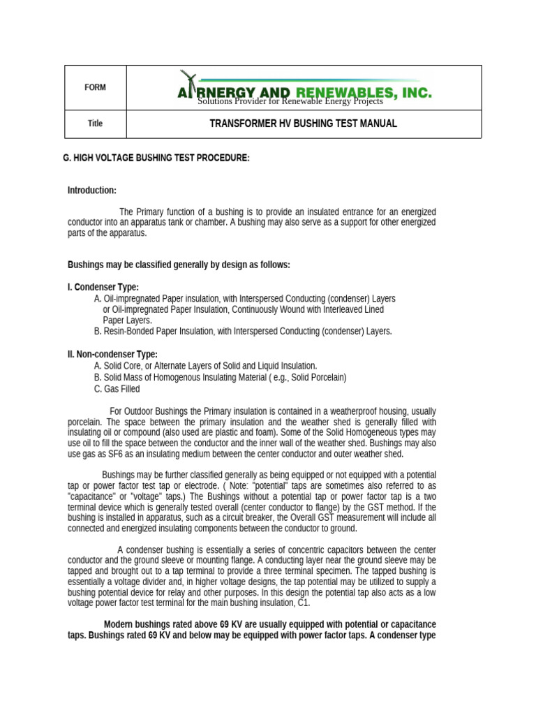 High Voltage Bushing Test Manual | PDF | Capacitor | Transformer