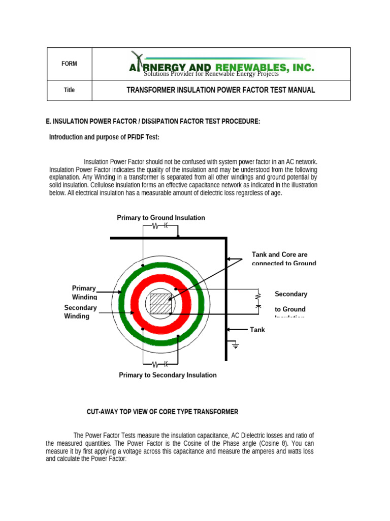 E. Insulation Power Factor Test | PDF | Transformer | Insulator ...