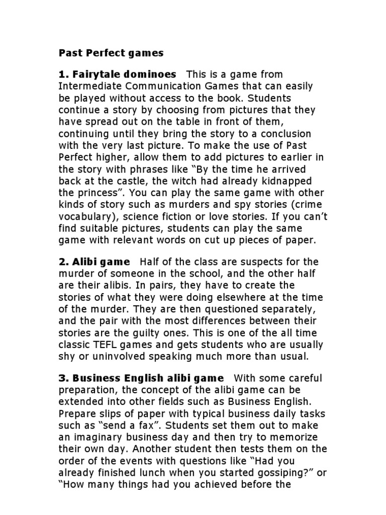 Past Perfect Games | PDF | Time | Perfect (Grammar)