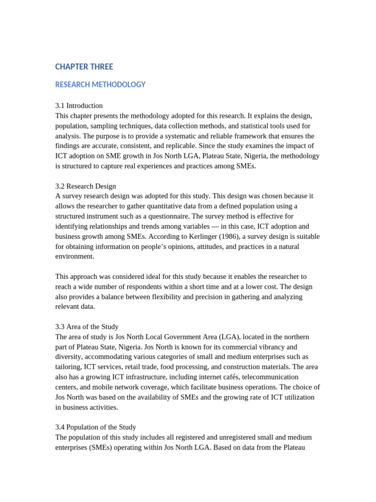Chapter Three Full Research Methodology | PDF | Survey Methodology | Methodology