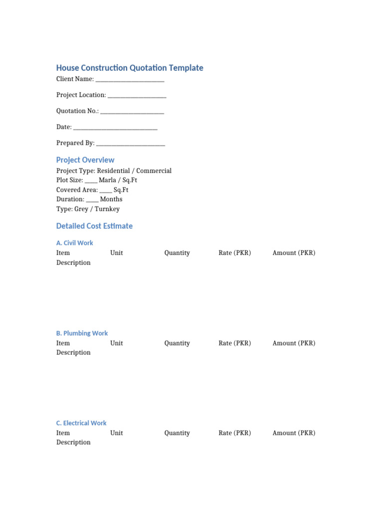 House Construction Quotation Template | PDF