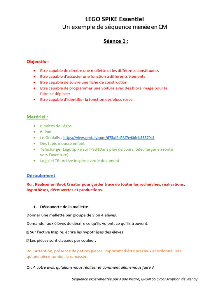 Séquence LEGO SPIKE pour CM : Programmation et Construction | PDF