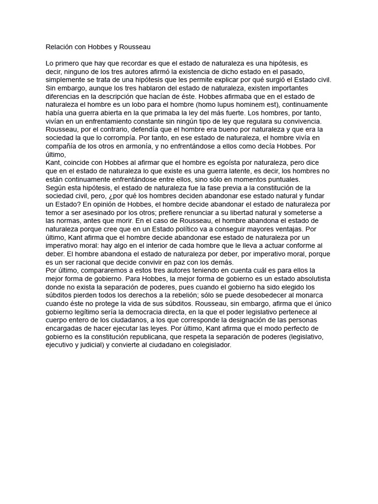 Relaciones Kant | PDF | Immanuel Kant | Separación de poderes