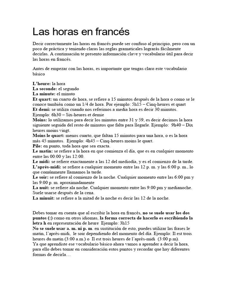 Cómo decir la hora en francés | PDF