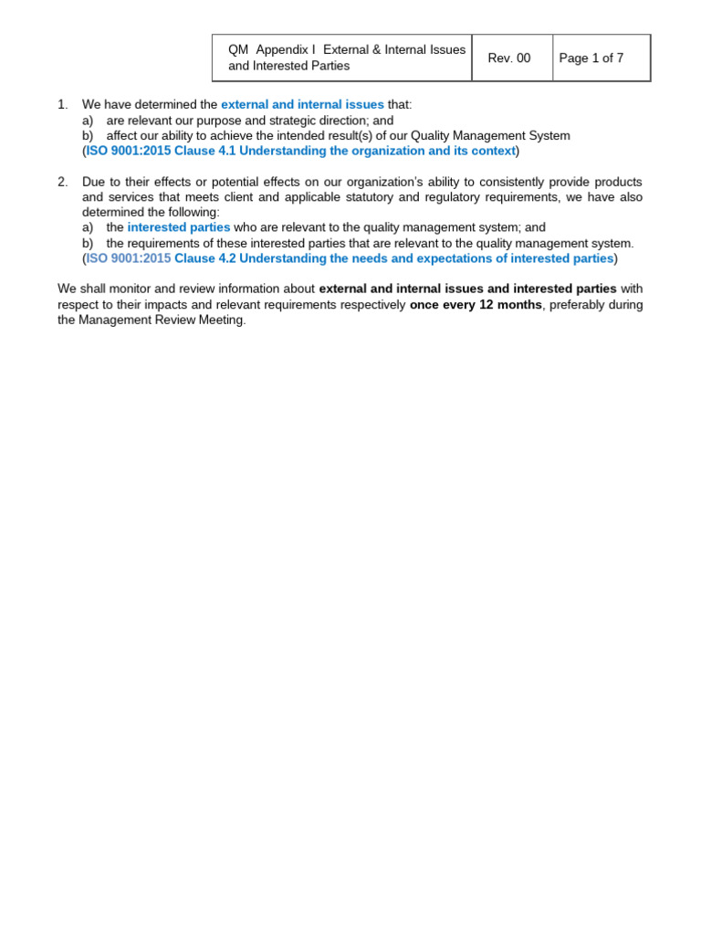 Internal and External Issues in QMS | PDF | Employment | Quality Management