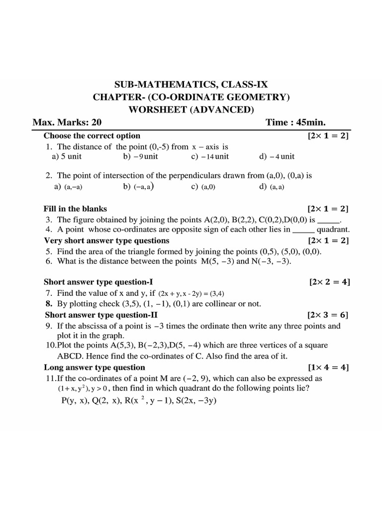 Coordinate Geometry Worksheet | PDF