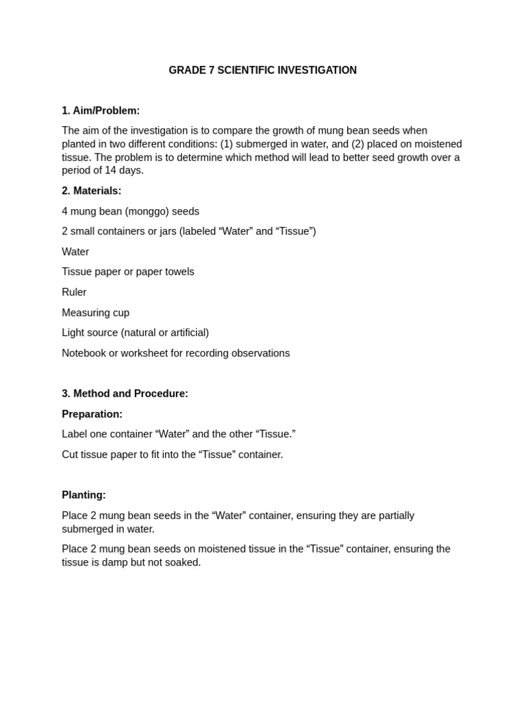 Grade 7 Scientific Investigation | PDF | Seed | Pest (Organism)