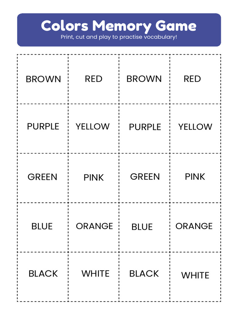 Colors Memory Game Cards Worksheet in Colorful Simple Style | PDF