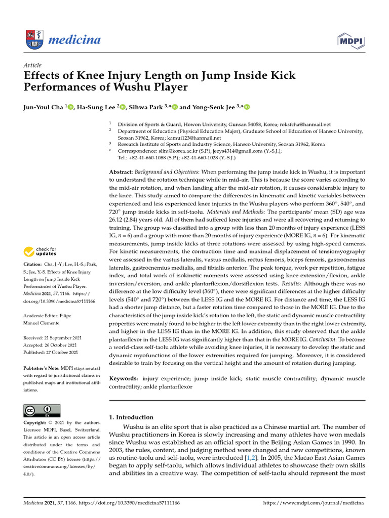 Knee Injury Impact on Wushu Jump Kicks | PDF | Anatomical Terms Of ...