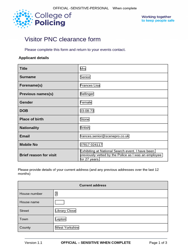 PNC Visitor Clearance Form V1.1 | PDF | Civil Rights And Liberties ...