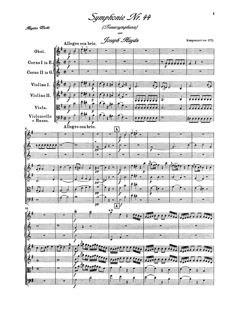 Haydn Symphony No.44 in E Minor, Hob.I 44 - Conductor Score | PDF