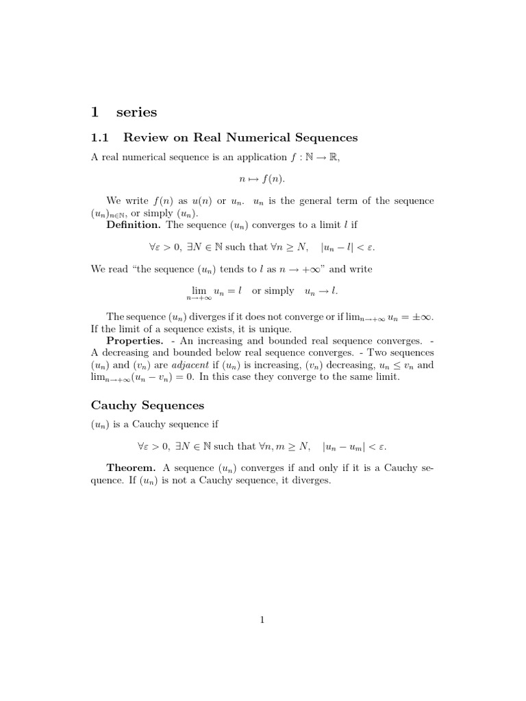 1 Series: 1.1 Review On Real Numerical Sequences | PDF | Limit ...