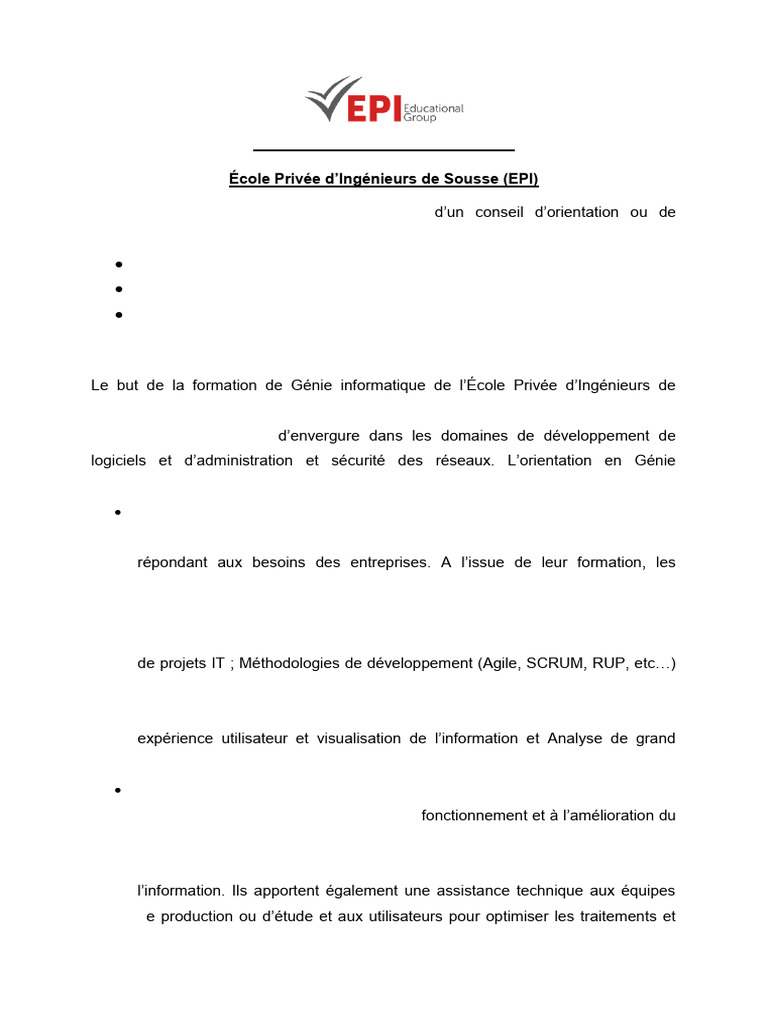 Formation en Génie Informatique à l'EPI | PDF | Développement de ...