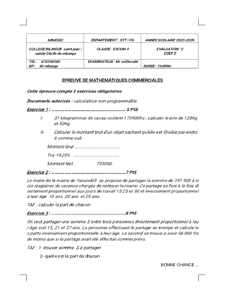 Eval 2 Maths Com - Phoenix | PDF