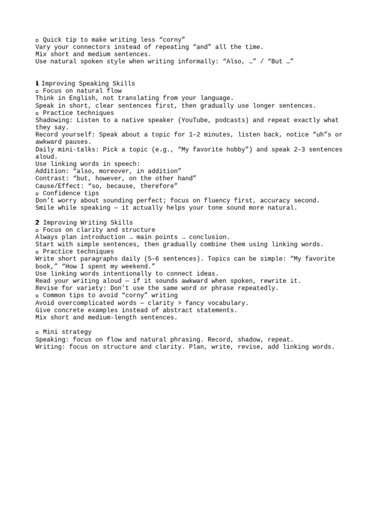 Improvement of Speaking and Writing Skills in English | PDF