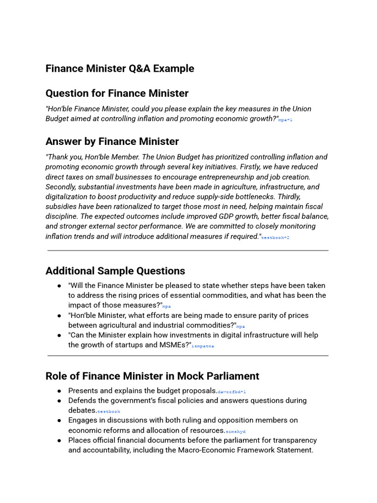 Finance Minister Q&A Example | PDF