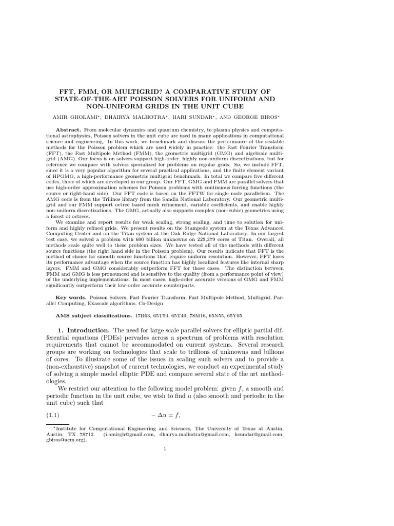 Comparing Poisson Solvers: FFT, FMM, GMG | PDF | Fast Fourier Transform ...