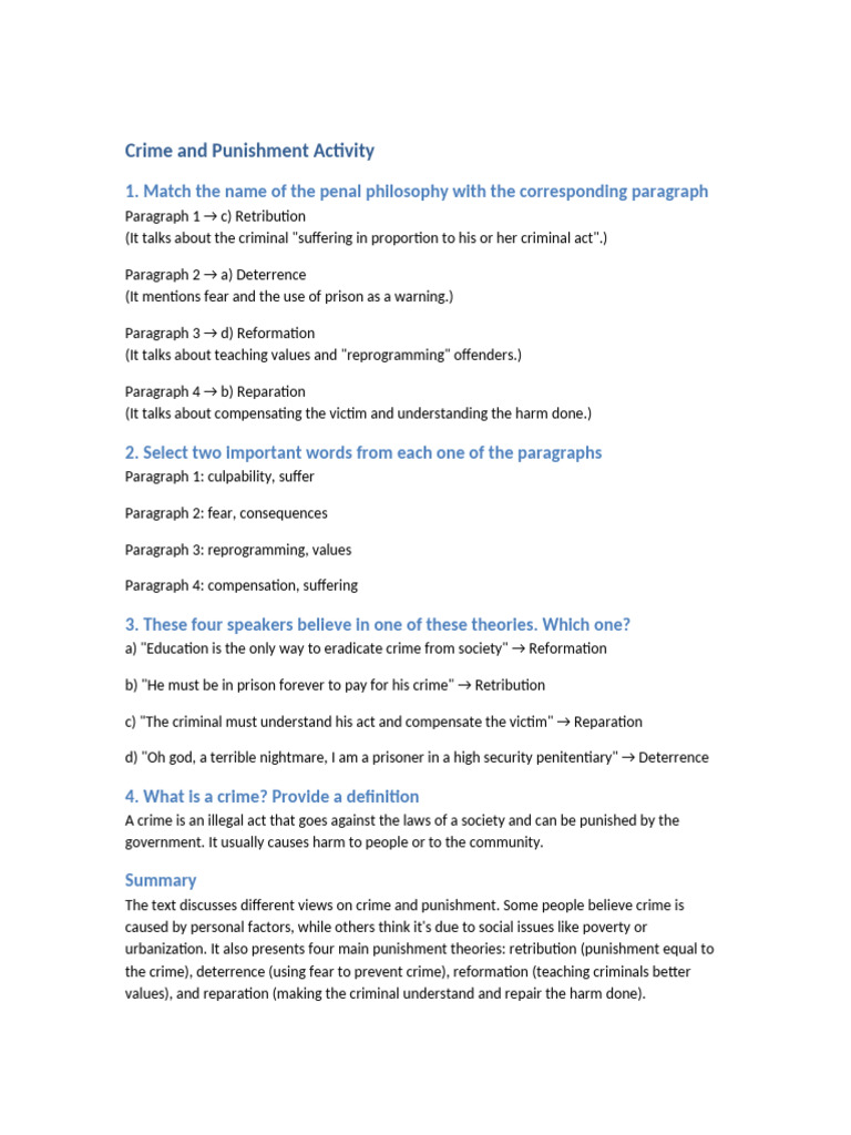 Crime and Punishment Activity | PDF