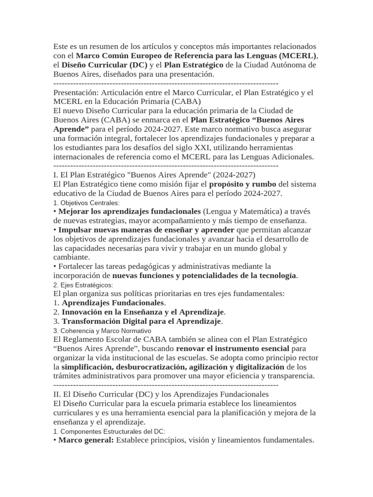 Articulación MCERL y Diseño Curricular CABA | PDF | Plan de estudios ...