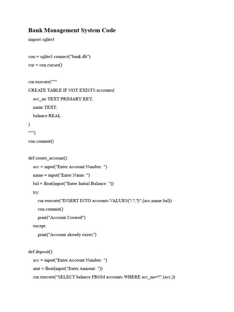 Bank Management System Code | PDF