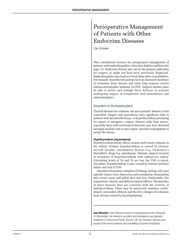 Perioperative Management of Patients With Other Endocrine Diseases ...