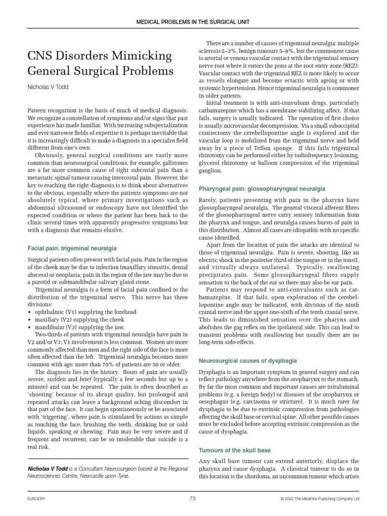 CNS Disorders Mimicking General Surgical Problems | PDF | Back Pain ...