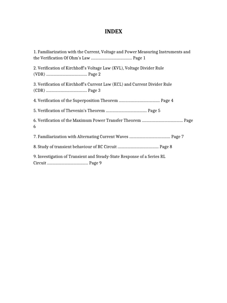 Electrical Experiments Index | PDF