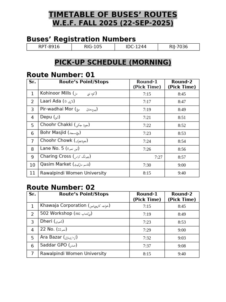 Timetable of Buses-1 | PDF