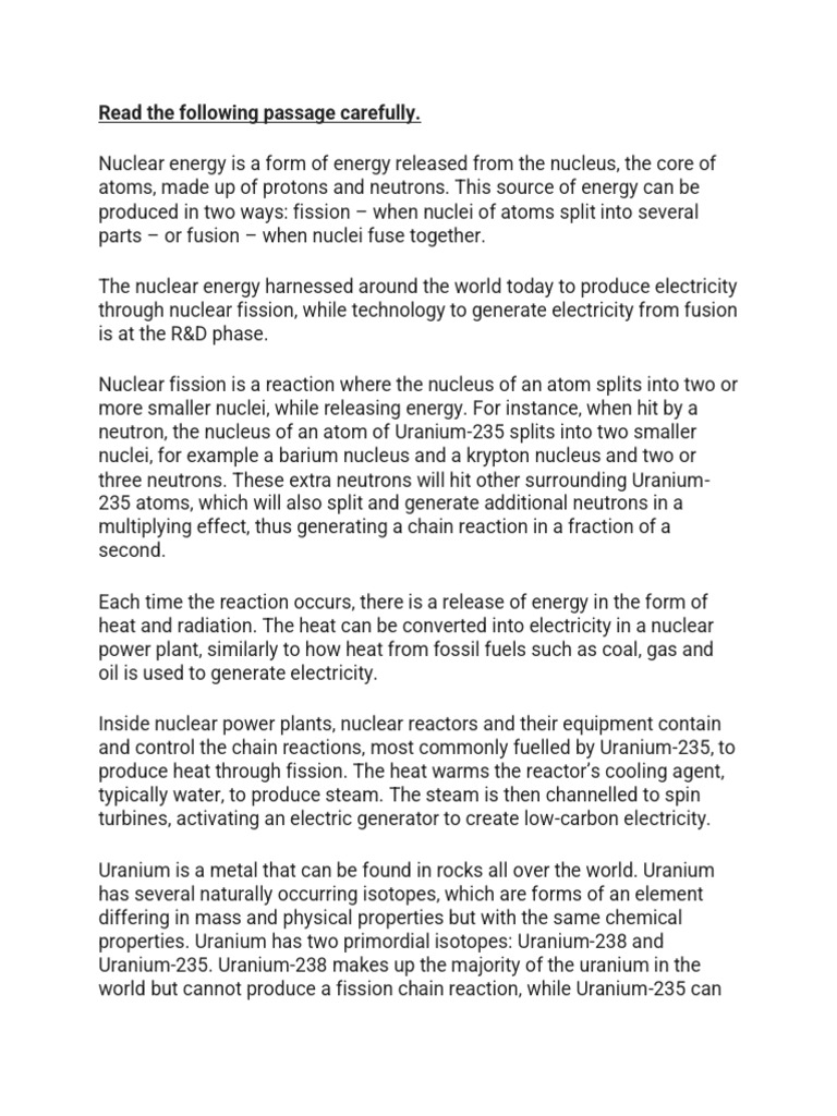 Comprehension (Class Ix) | PDF | Nuclear Fission | Uranium