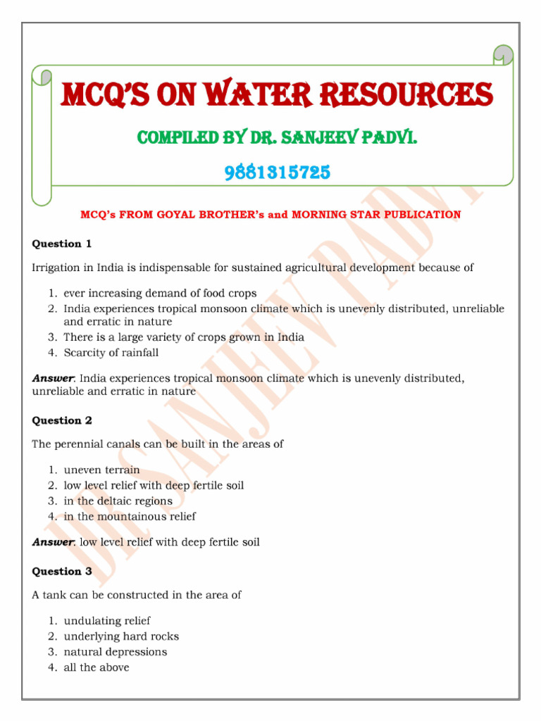 Water Resources Mcqs | PDF