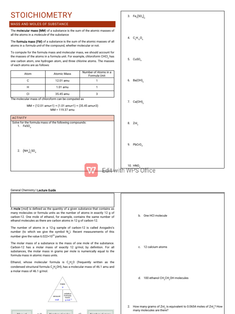 Chapter 3 Stoichiometry | PDF | Mole (Unit) | Stoichiometry