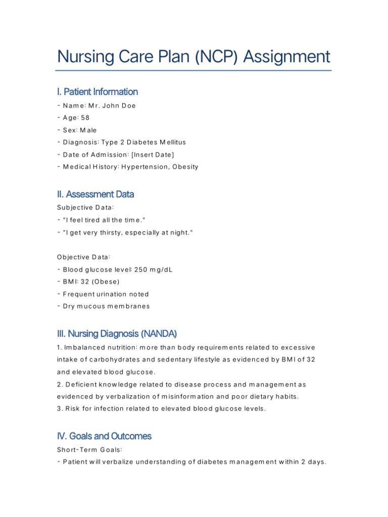Nursing Care Plan Assignment | PDF | Nursing | Health Care