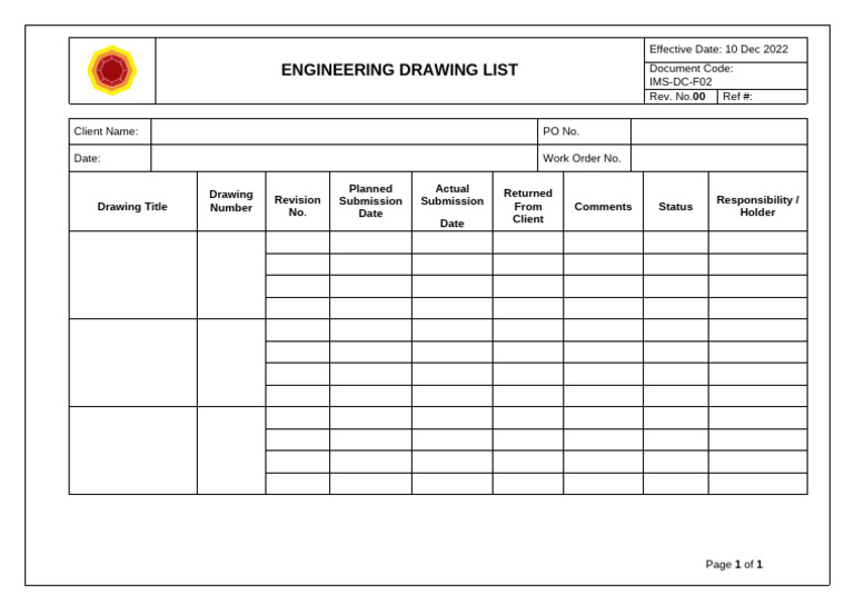 F02-Engineering Drawing List | PDF