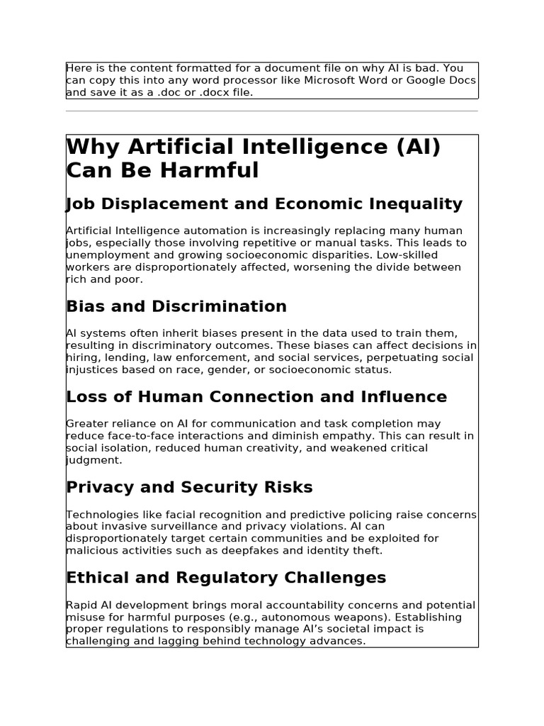 Here Is The Content Formatted For A Document File On Why AI Is Bad | PDF