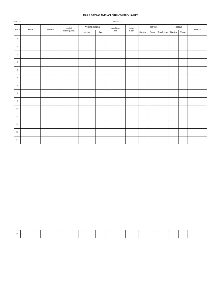 Daily Drying and Holding Control Sheet | PDF