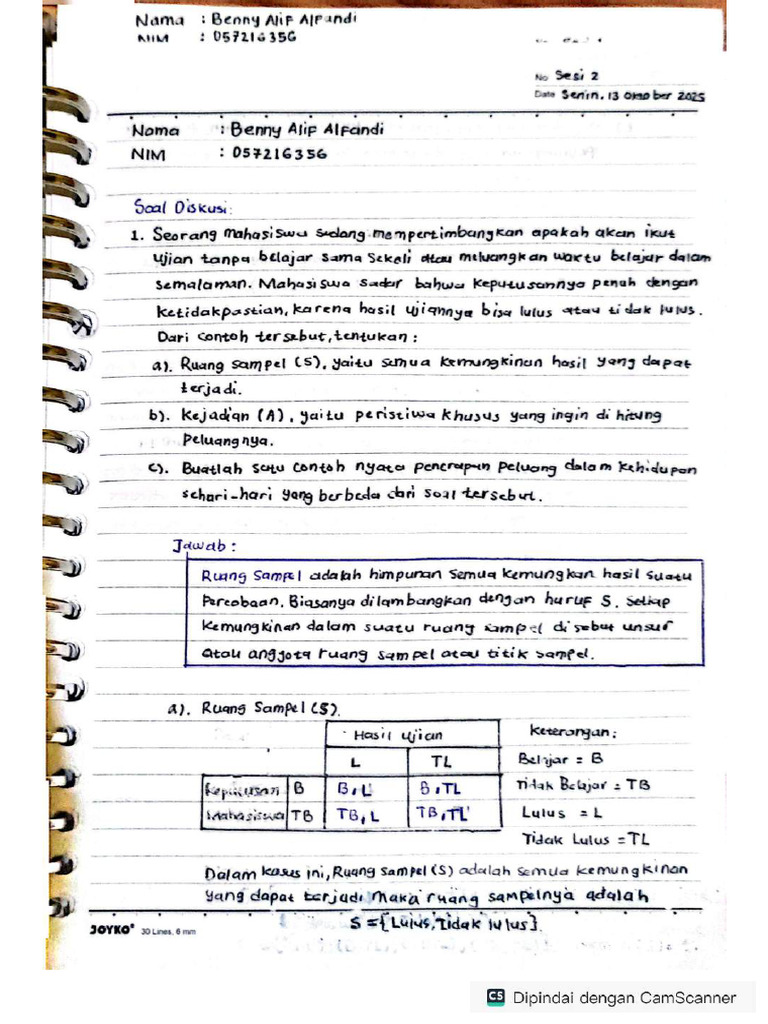 Benny Alif Alfandi 057216356 Soal Diskusi Sesi 2 Pengantar Statistika Revisi | PDF