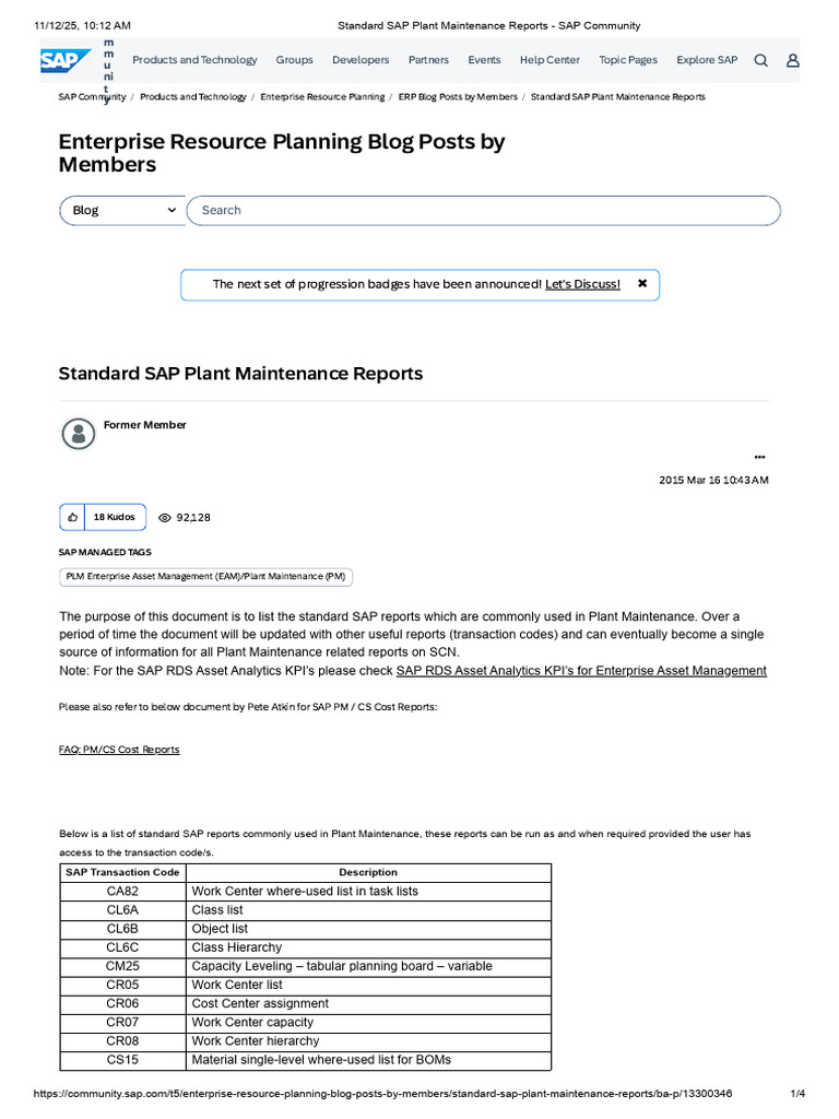 Standard SAP Plant Maintenance Reports | PDF | Computing