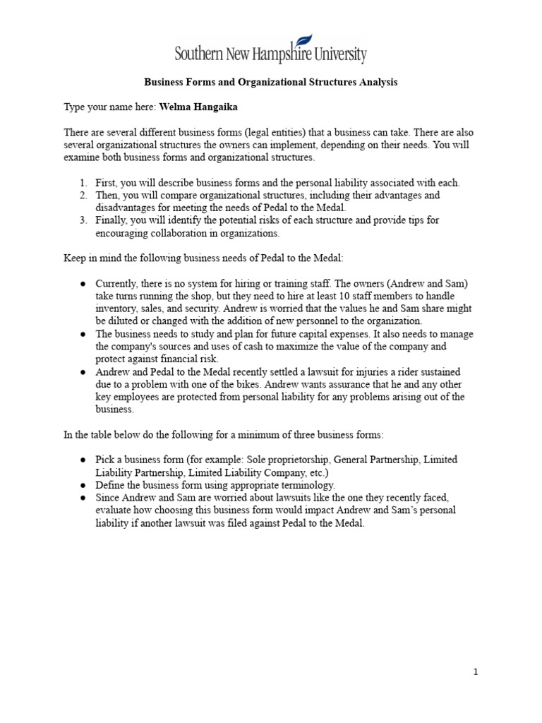 BUS-20058 Business Forms and Organizational Structures Analysis 3 | PDF ...