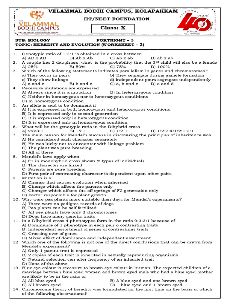 Heredity and Evolution Worksheet 2 | PDF | Dominance (Genetics) | Zygosity